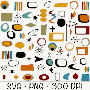 Mid-century Modern Geometric Shapes SVG, Minimalist Atomic Shapes PNG ...