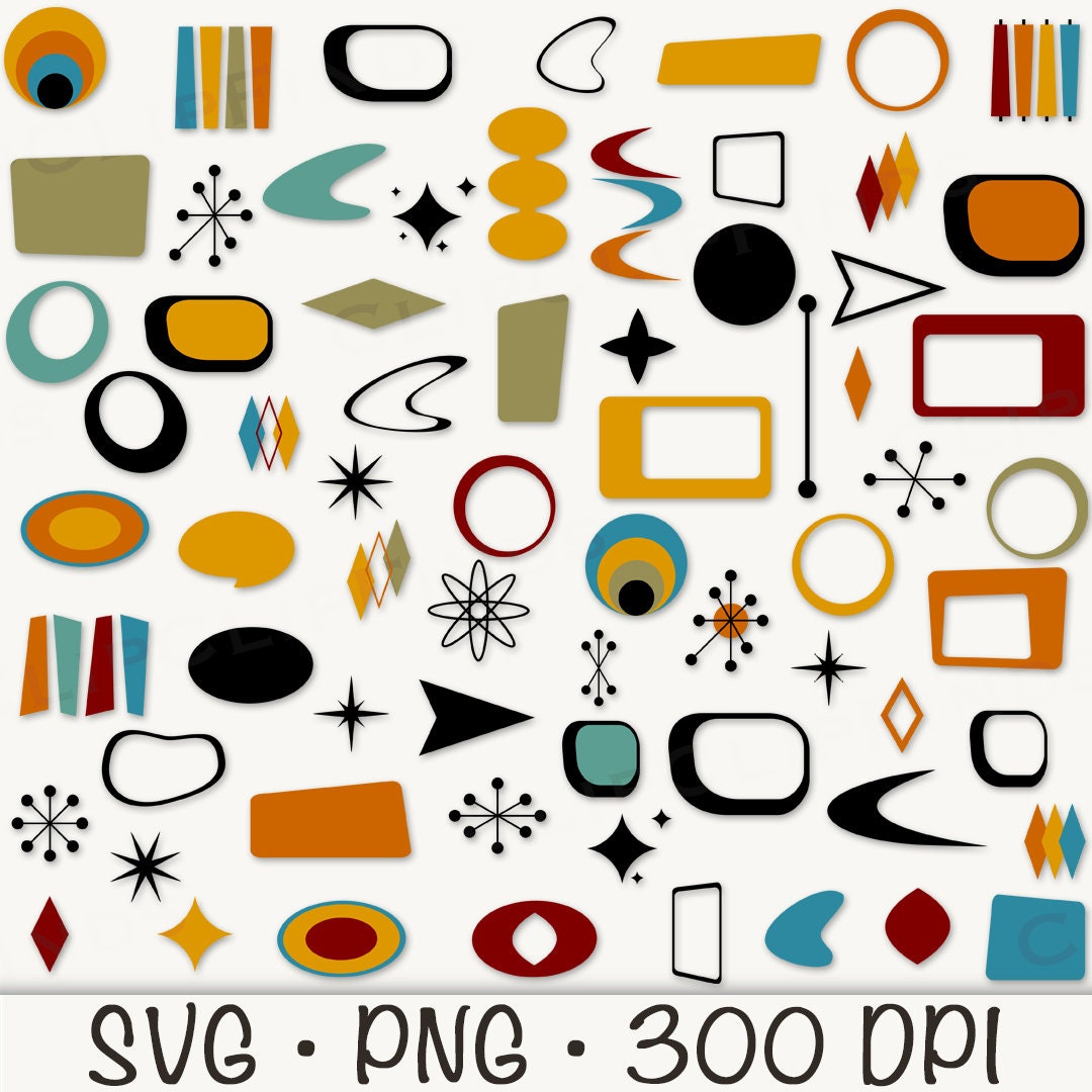 Mid-century Modern Geometric Shapes SVG, Minimalist Atomic Shapes PNG ...