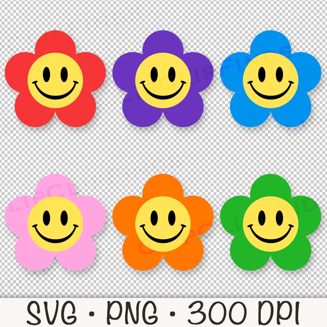 Retro Daisy Happy Face SVG, Happy Face PNG, Groovy Daisy Clipart ...