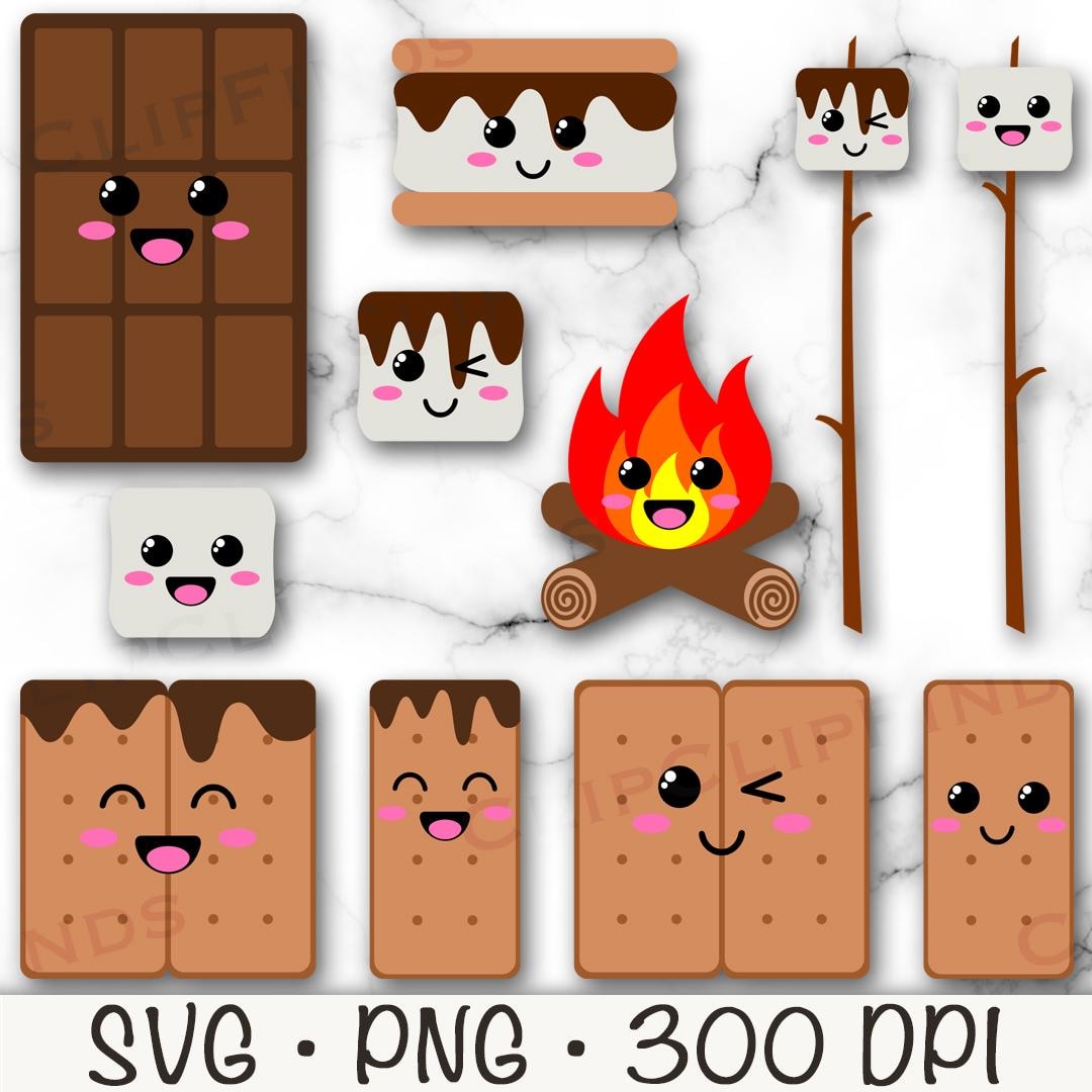 Kawaii Smores Clipart, Cute Kawaii S'mores, Camping, SVG, PNG, Instant ...