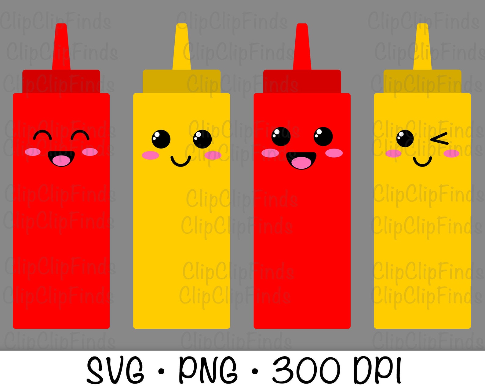 Kawaii Ketchup and Mustard Cute Face Ketchup and Mustard - Etsy