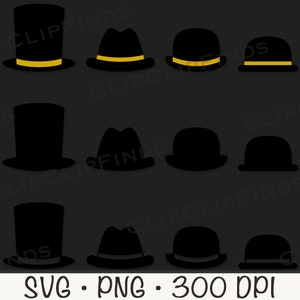 Hat SVG, Hats Bundle PNG, Prop Hats, Men's Hats SVG, Gentlemen's Hat ...