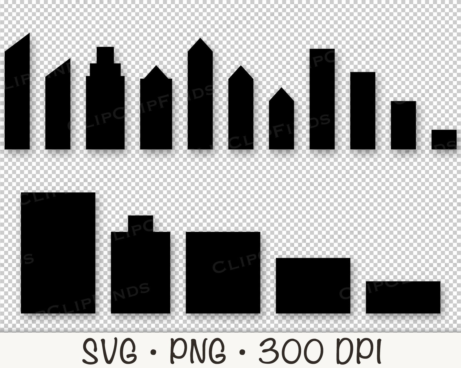 City Skyline Silhouette: Building Shapes SVG, PNG (digital Download) - Etsy