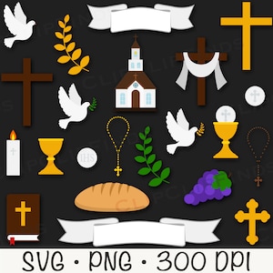 Paquete de Primera Comunión, SVG PNG, Iglesia, Cáliz, Pan Santo, Biblia ...