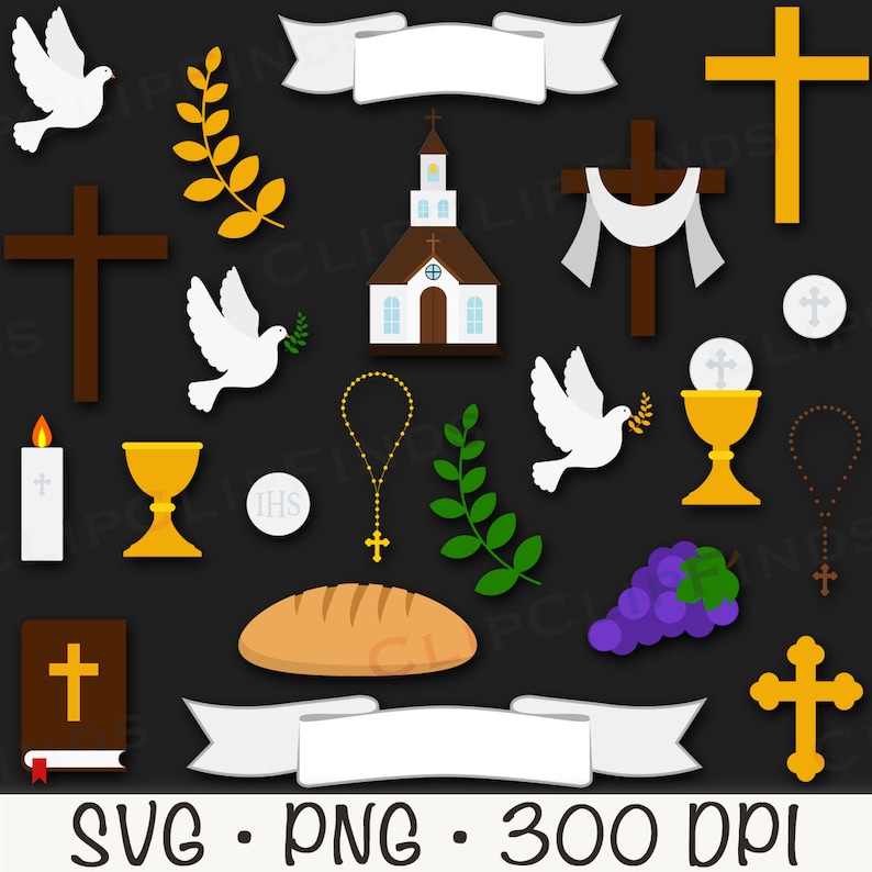 First Communion Bundle, SVG PNG, Church, Chalice, Holy Bread, Bible ...
