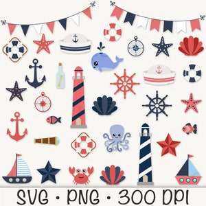 Nautical Clipart Bundle Pack, Nautical SVG, Light House, Boat, Starfish ...