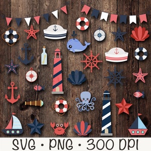 Nautical Clipart Bundle Pack, Nautical SVG, Light House, Boat, Starfish ...