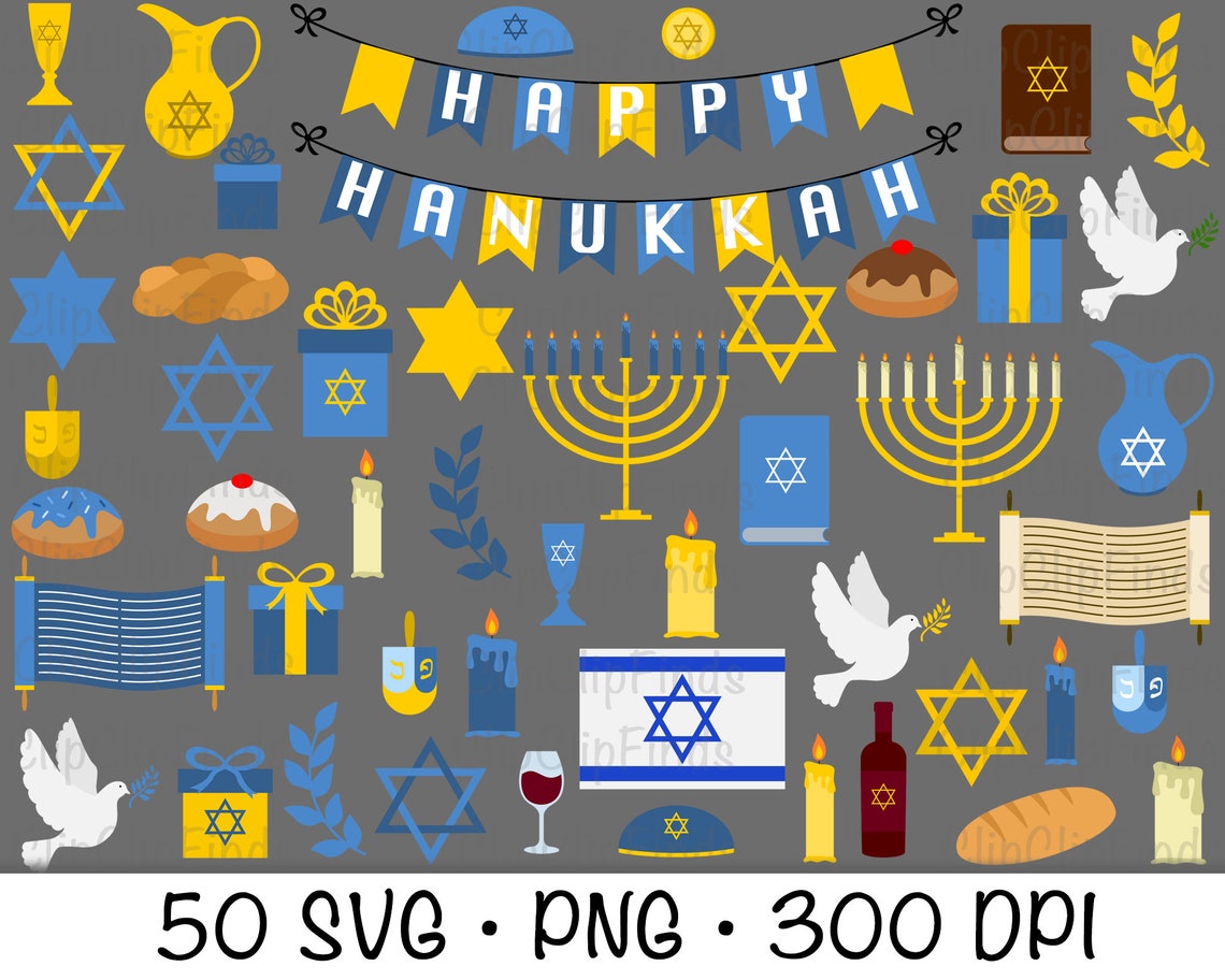 Hanukkah Clipart Shabbat Clipart Happy Hanukkah Jewish - Etsy