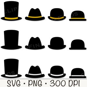Hat SVG, Hats Bundle PNG, Prop Hats, Men's Hats SVG, Gentlemen's Hat ...