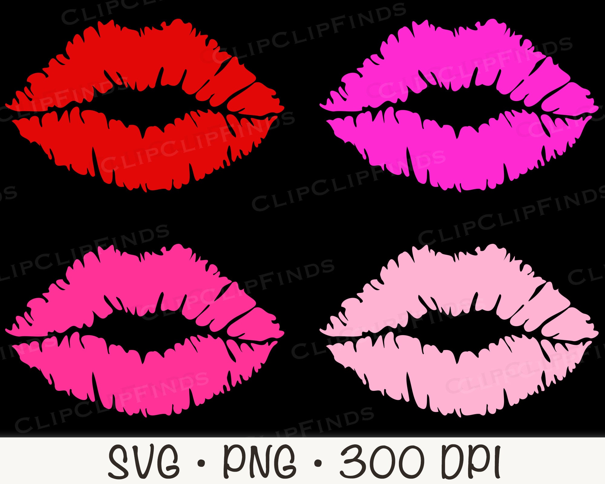 Lips SVG Clipart: Kiss Print, Valentine's Day, Red, Pink, Digital ...