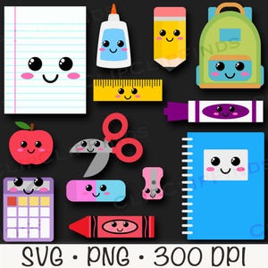 School Supplies PNG, Cute School Supplies SVG, Kawaii School Supplies ...