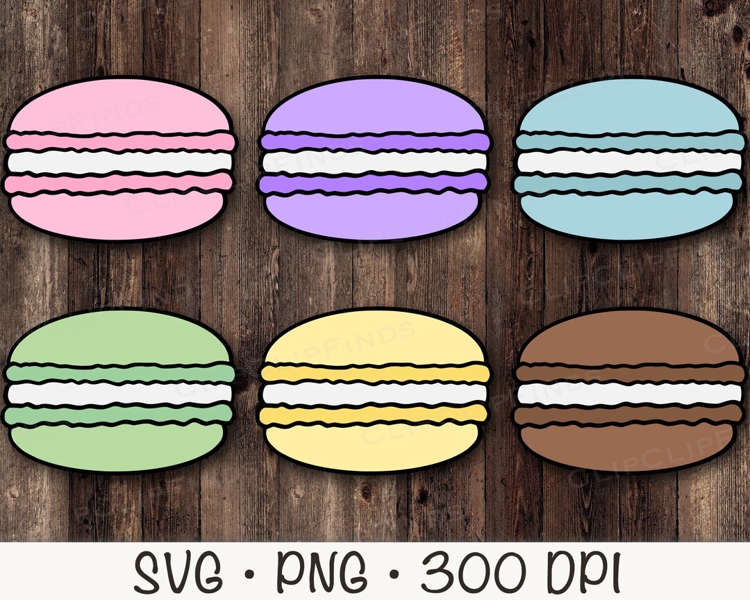 French Macaron Black Outline Cookies SVG Vector Cut File and PNG ...