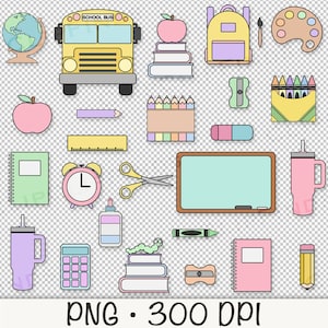 Cute School Supplies Clipart, Pastel School Classroom PNG, Glue ...
