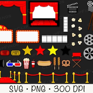 Movie Clipart, Movie Theater SVG, Cinemas Graphics PNG, Movie Night ...