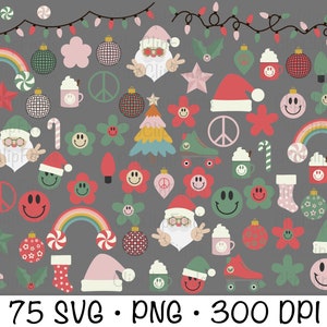 Groovy Christmas Clipart, Hippie Santa, Peace Sign, Retro Christmas ...