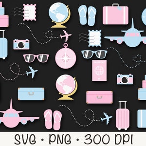 Travel SVG, Travel PNG, Blue and Pink Travel Clipart, Cute Travel ...