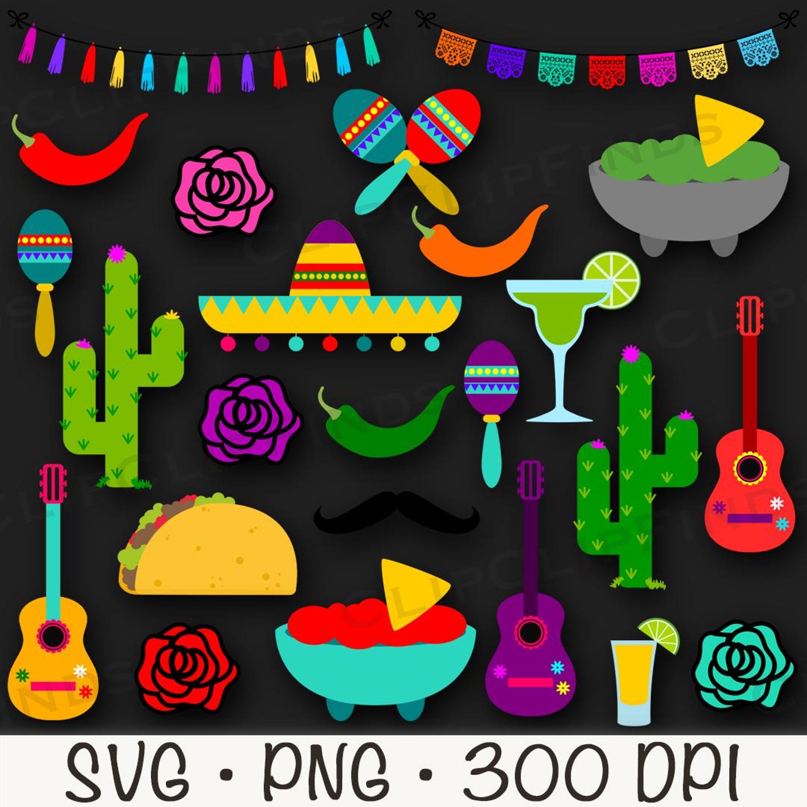 Cinco De Mayo Clipart: Mexican Fiesta Graphics (SVG, PNG) - Etsy