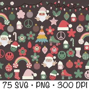 Groovy Christmas Clipart, Hippie Santa, Peace Sign, Retro Christmas ...