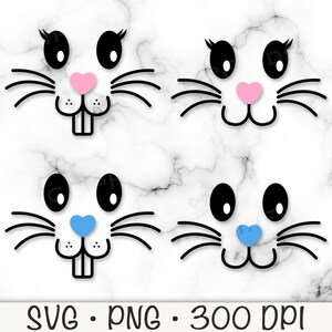 Bunny Face Bundle SVG, Cute Easter Bunny SVG, Boy Bunny, Girl Bunny ...