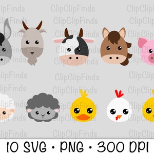 Farm Animal Faces Cute Farm Animals Baby Animals SVG PNG - Etsy