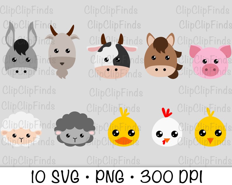 Farm Animal Faces Cute Farm Animals Baby Animals SVG PNG - Etsy