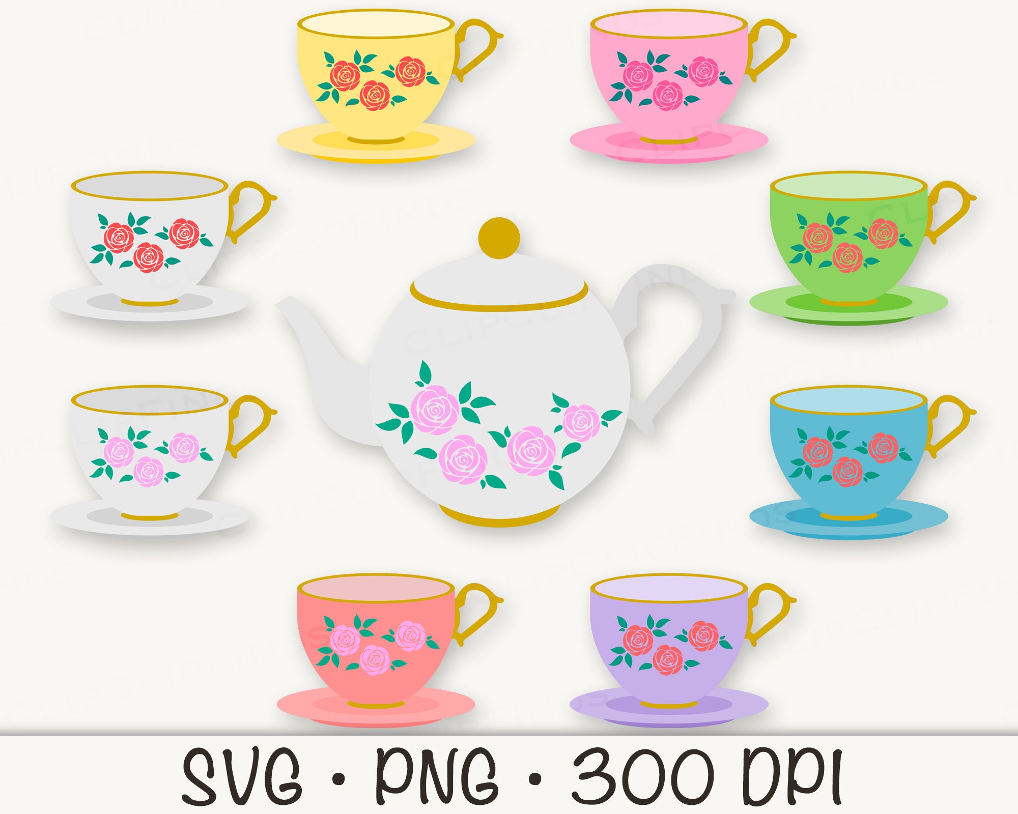 Tea Party Clipart: Teacup & Teapot SVG, PNG (digital Download) - Etsy