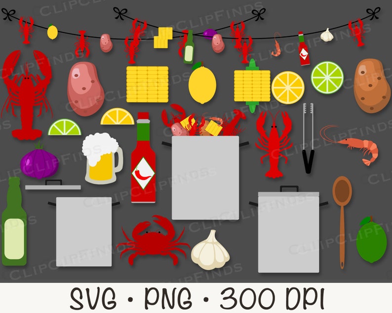 Crawfish Boil Clipart: Cajun Seafood, SVG, PNG (digital Download) - Etsy