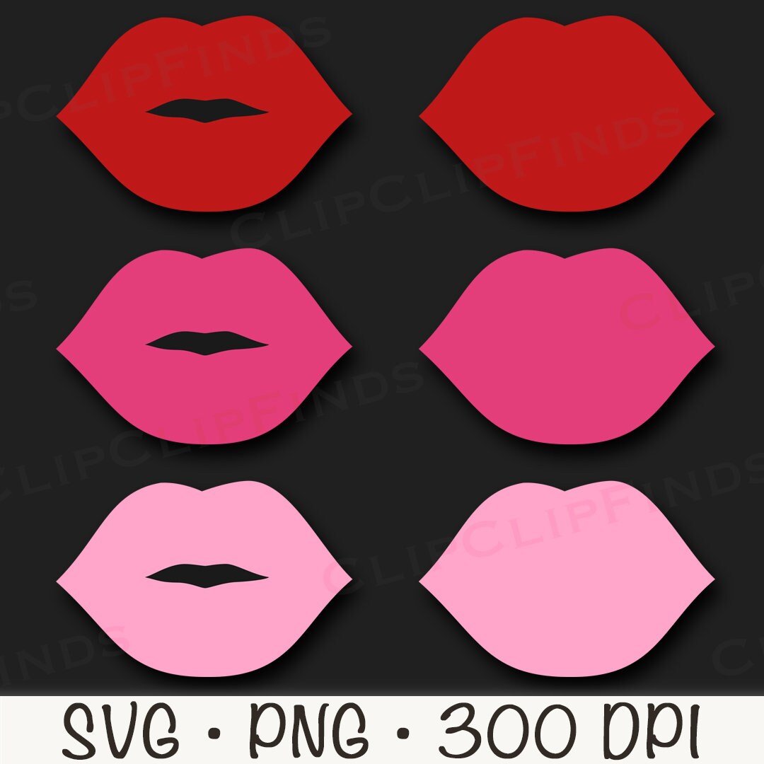 Lips SVG Bundle Pack, Lips PNG Clip Art, Pink Lips, Red Lips, Kiss PNG ...