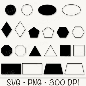 Basic Shapes SVG Bundle Pack, Geometric Shapes PNG, Shapes Outline ...