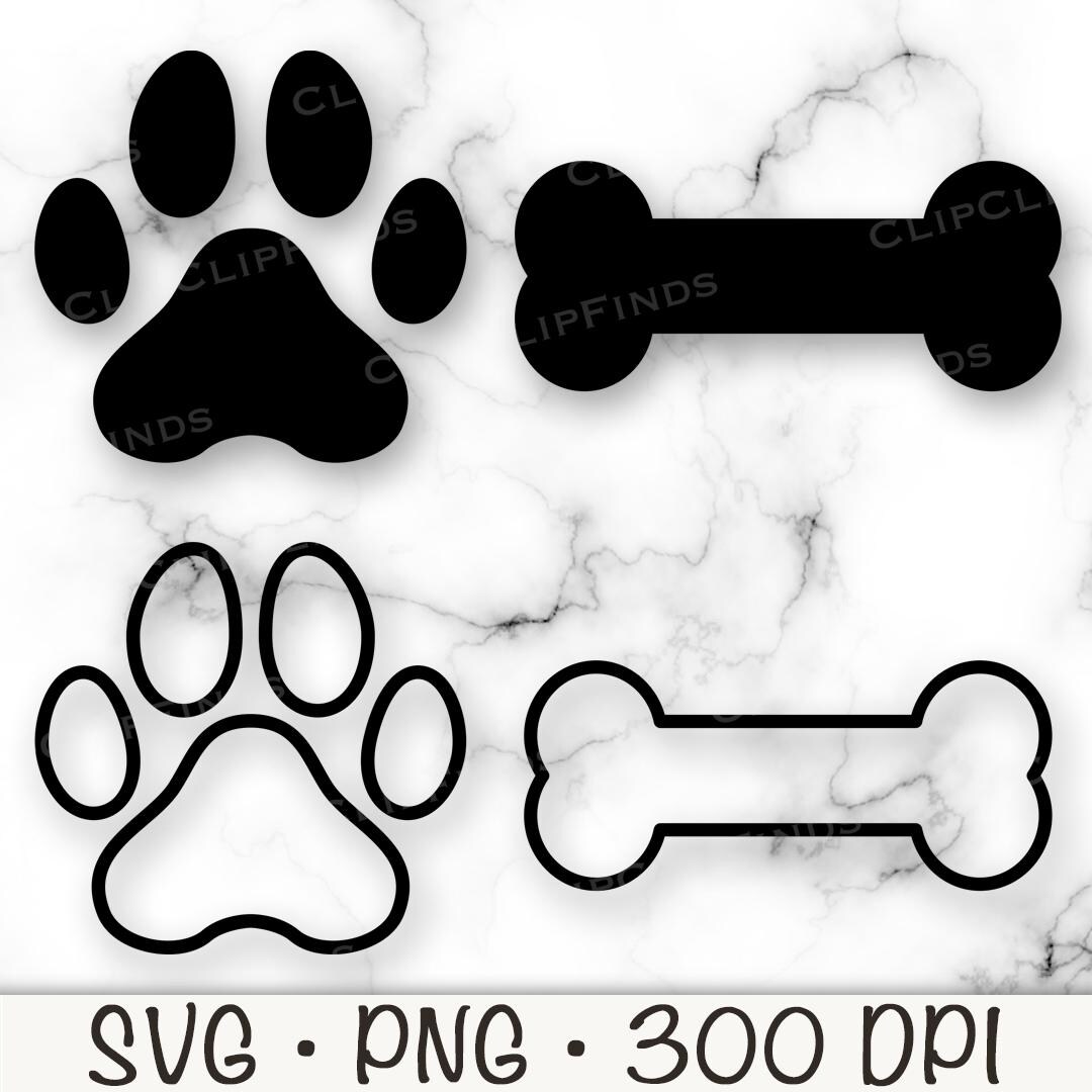 Dog Paw SVG, Dog Bone SVG, Dog Paw Outline PNG, Dog Bone Png, Pet ...