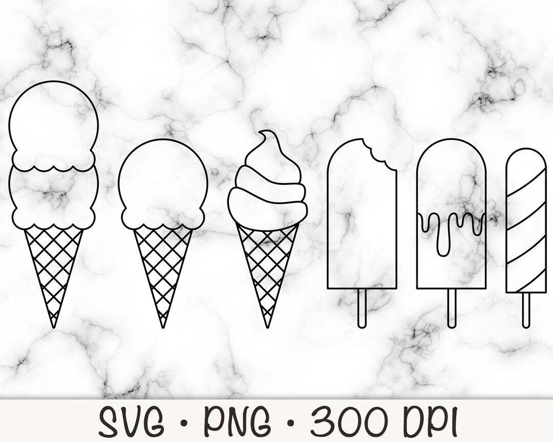 Ice Cream Doodle Outline Bundle, Double Scoop, Popsicle, SVG Vector Cut ...