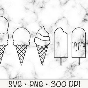Ice Cream Doodle Outline Bundle, Double Scoop, Popsicle, SVG Vector Cut ...