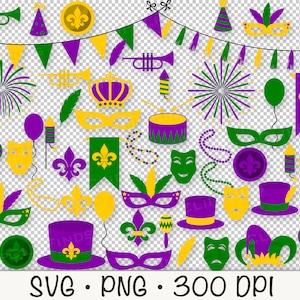 Mardi Gras Clipart, Jester Hat, Beads, Fleur De Lis, Mask, Mardi Gras ...