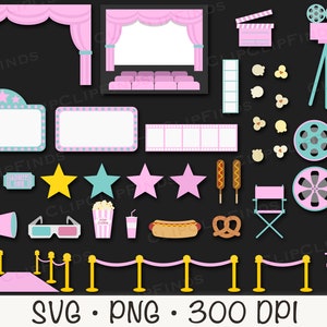 Cinema SVG, Movie Theme Bundle Clipart, Pink Carpet Awards, Pink ...