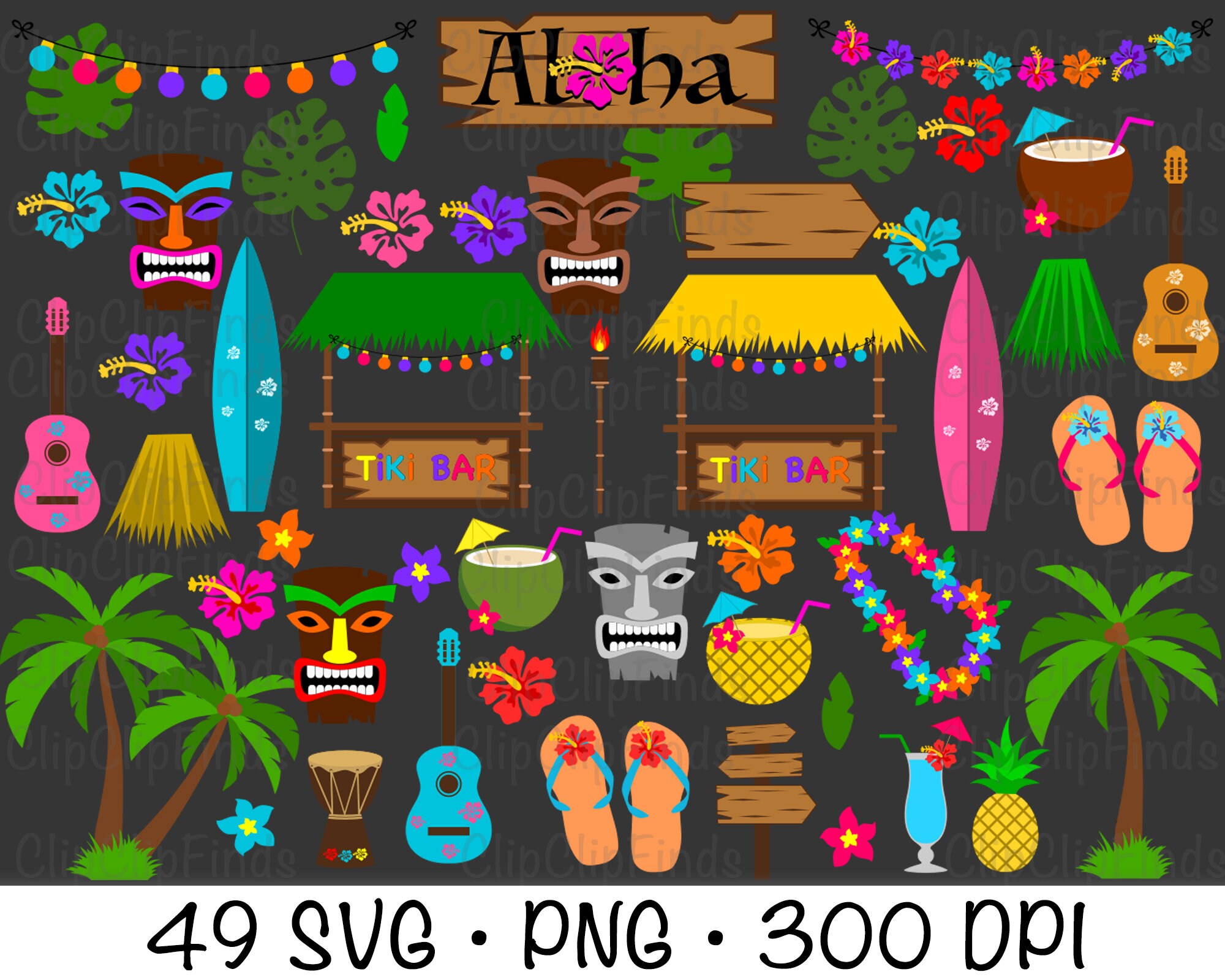 Hawaiian Clipart Luau Tiki Party Bundle Hawaii SVG PNG - Etsy