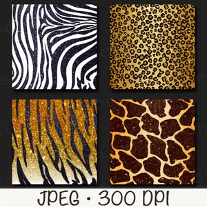 Glitter Animal Print Digital Wallpaper, Zebra, Leopard, Tiger and ...