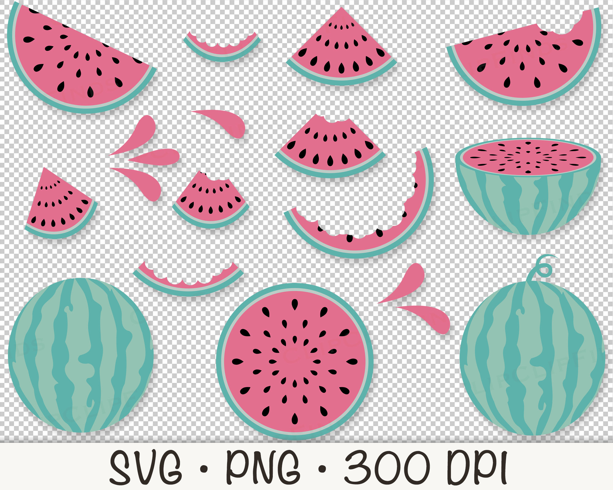 Watermelon Clipart: Juicy Slices & Seeds, Pink PNG SVG (digital ...
