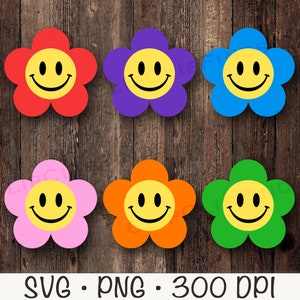 Retro Daisy Happy Face SVG, Happy Face PNG, Groovy Daisy Clipart ...