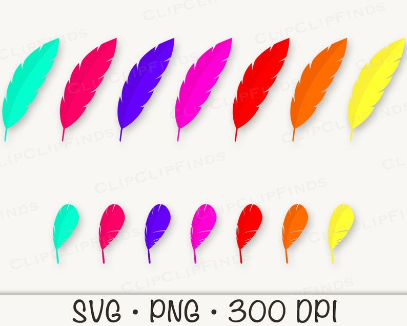 Feather SVG Bright Colorful Feathers Vector Cut File and PNG - Etsy