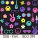 Retro Groovy Clipart, Hippie SVG, Hippie PNG, Flower Power, Happy Face ...