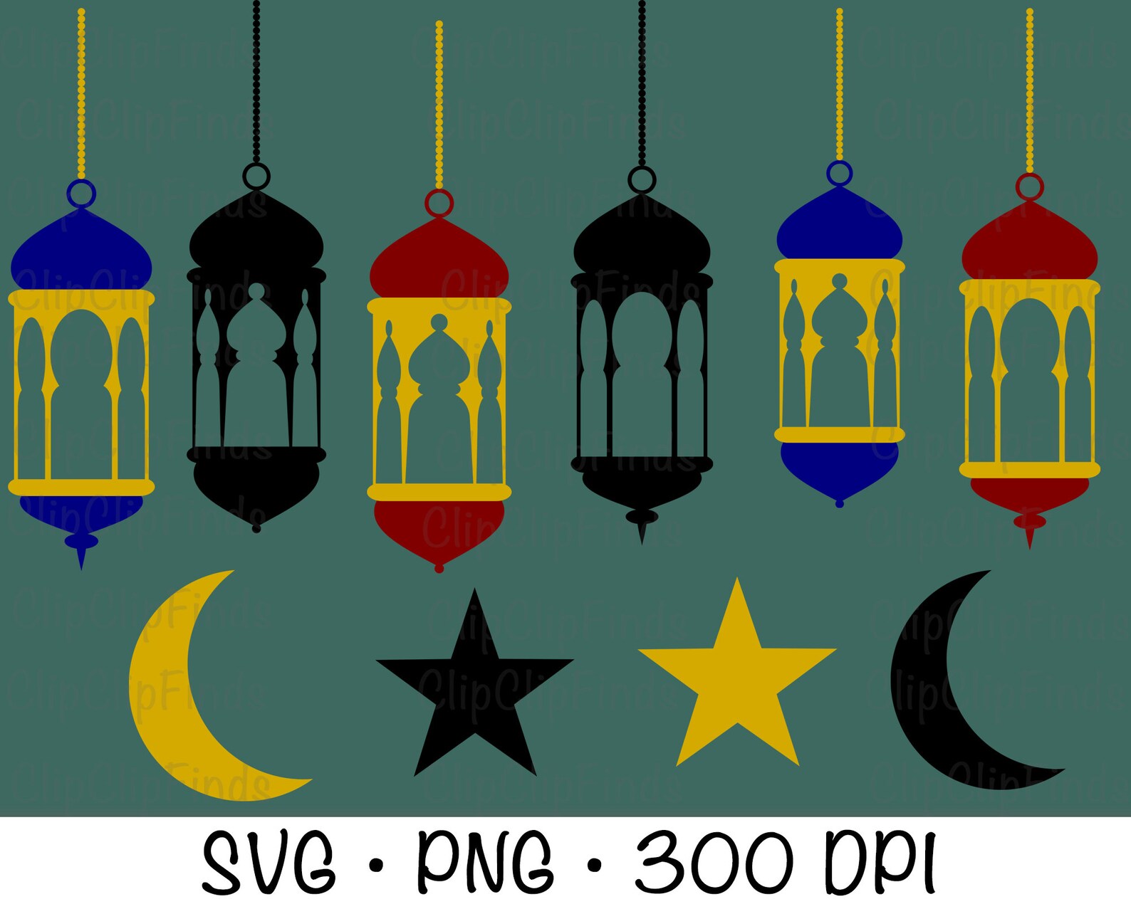 Ramadan Lanterns Crescent Moon and Star SVG PNG Instant - Etsy
