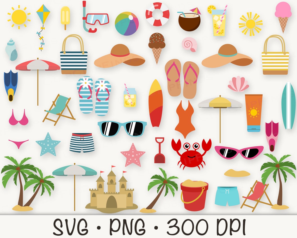 Summer Beach Clipart Bundle: Hand-drawn Seaside Graphics (PNG, SVG ...