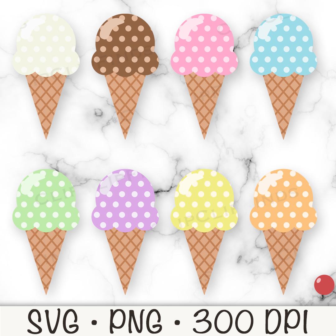 Polka Dot Ice Cream Clipart, Ice Cream Cone PNG, Ice Cream SVG, Pastel ...