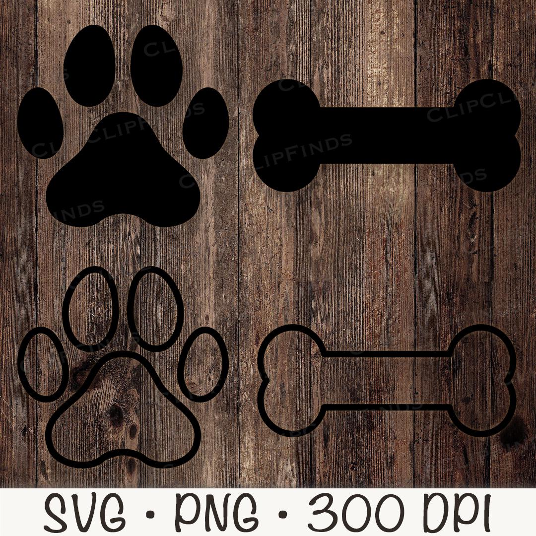 Dog Paw SVG, Dog Bone SVG, Dog Paw Outline PNG, Dog Bone Png, Pet ...