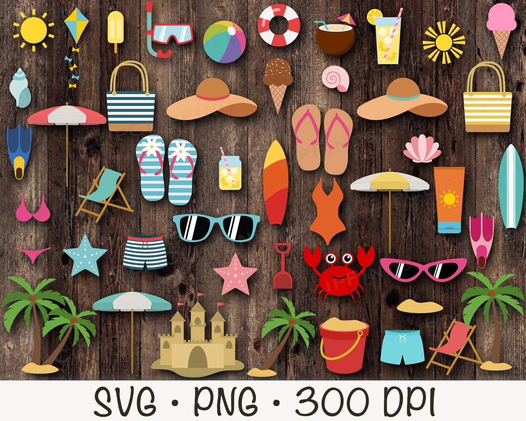 Summer Beach Clipart SVG, Cute Beach Clipart Bundle Pack, Kite ...