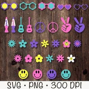 Retro Groovy Clipart, Hippie SVG, Hippie PNG, Flower Power, Happy Face ...