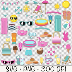 Pool Party Clipart, Pool PNG, Pool SVG, Summer, Flamingo, Floaties ...