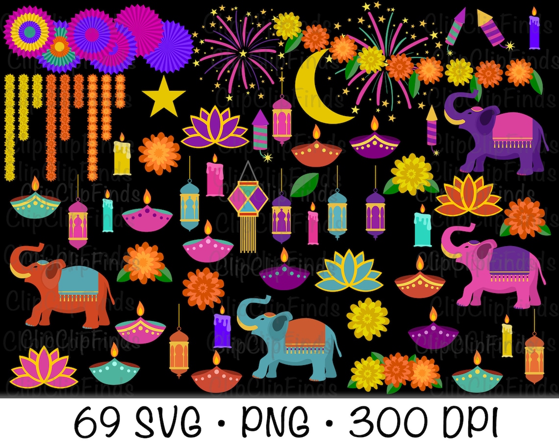 Diwali Clipart Diwali Graphics Bundle Pack SVG PNG Diya - Etsy