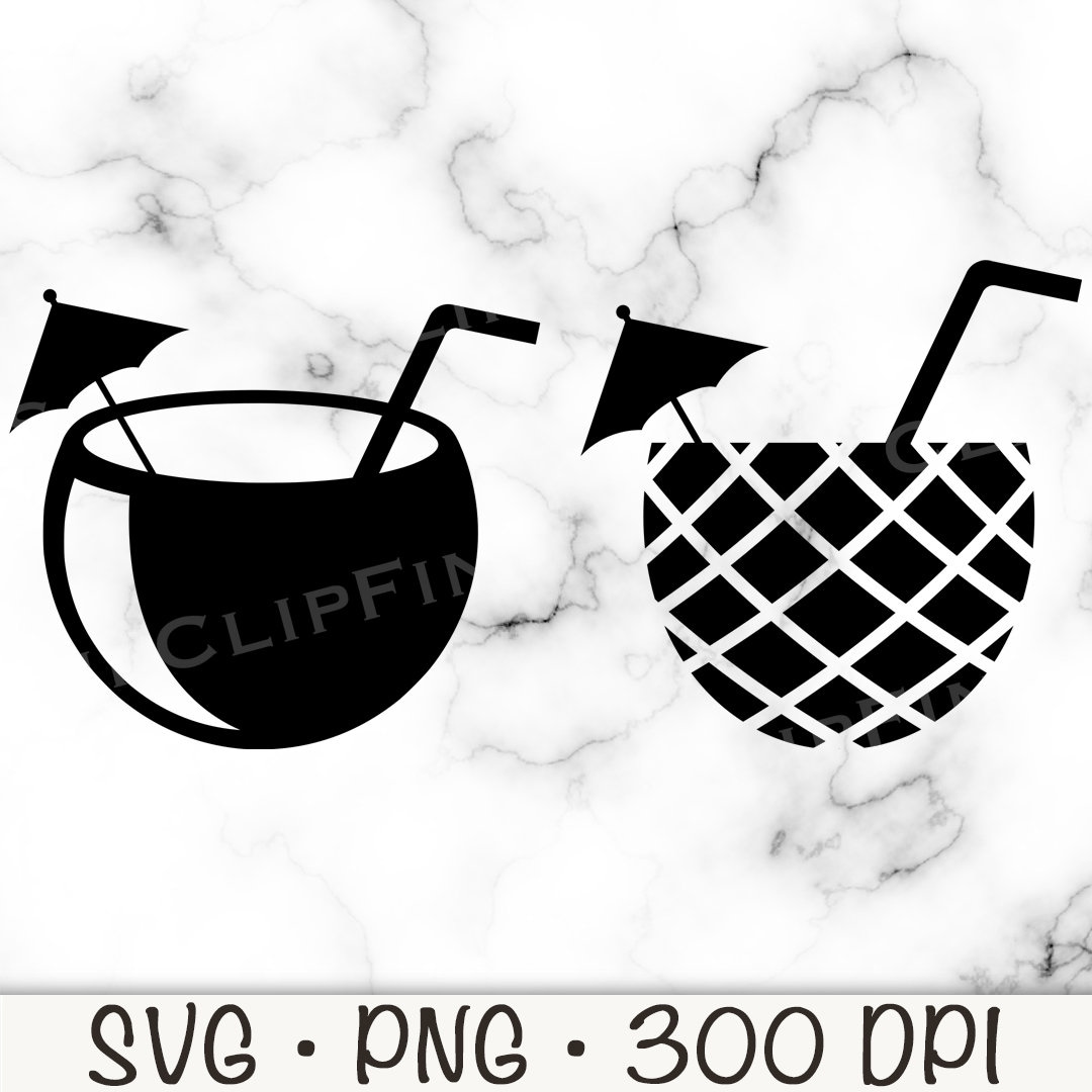 Coconut Drink SVG, Pina Colada SVG, Tropical Drink PNG, Silhouette ...