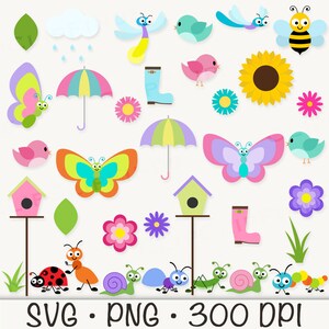 Cute Spring Animals Clipart, Spring SVG, Rain Boots, Sunflower, Bee ...